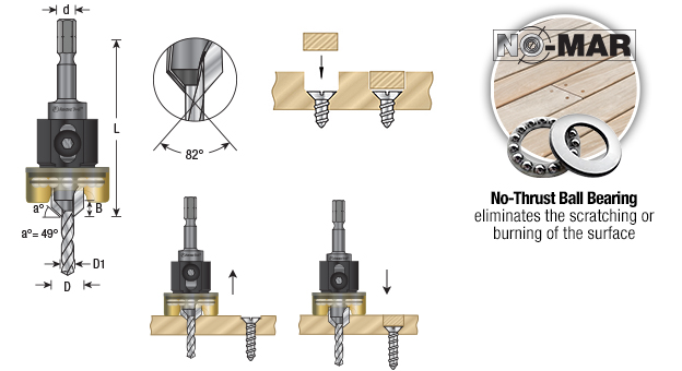 55164 Carbide Tipped 82 Degree Countersink with Adjustable Depth Stop ...