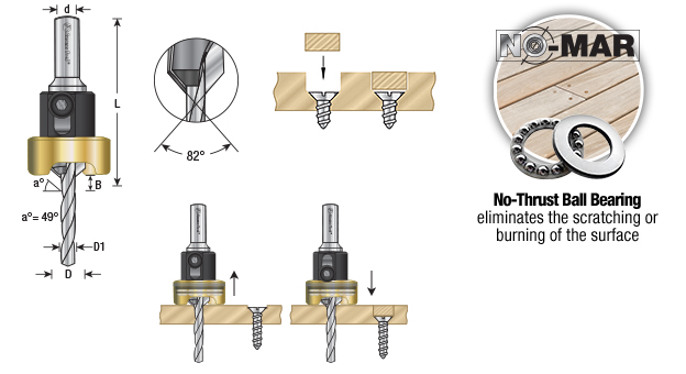 55244 Carbide Tipped 82 Degree Countersink with Adjustable Depth Stop ...
